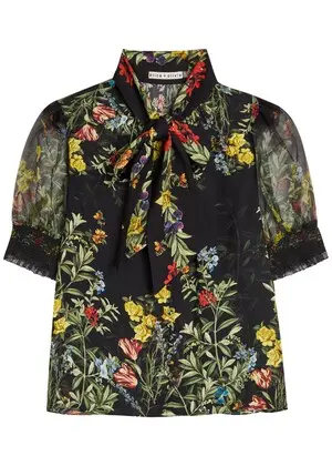 Alice + Olivia Brentley Floral-print Woven Blouse - Black