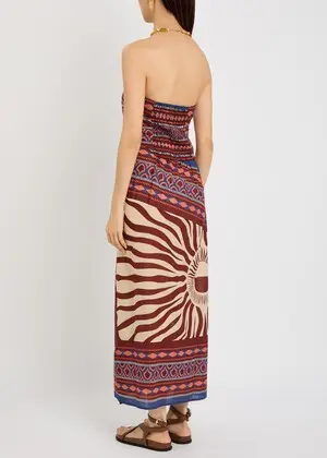 Johanna Ortiz Paraiso Agreste Printed Strapless Cotton Maxi Dress - Beige