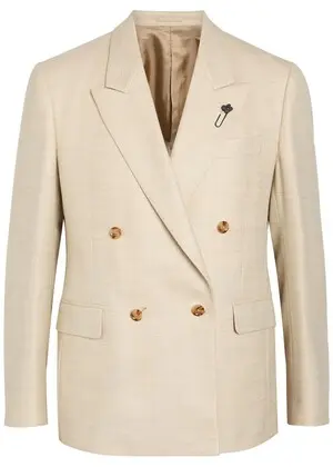 LARDINI Double-breasted Wool And Silk-blend Blazer - Cream
