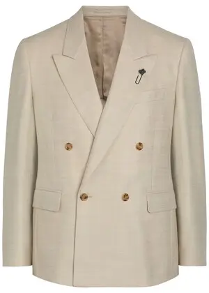 LARDINI Double-breasted Wool And Silk-blend Blazer - Cream