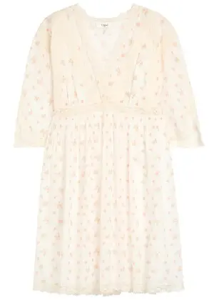 Chloé Floral-print Cotton-voile Mini Dress - White