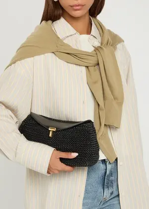 TOTEME T-lock Woven Leather Clutch - Black
