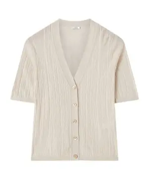 JOSEPH V-neck Short-sleeve Cardigan With Ribbed Trim - Marble