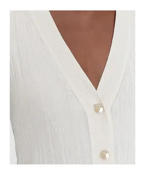 JOSEPH V-neck Short-sleeve Cardigan With Ribbed Trim - Marble