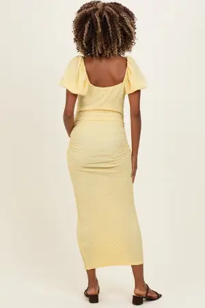 PINKBLUSH Maternity Knit Twisted Bust Short Sleeve Midi Dress - Yellow
