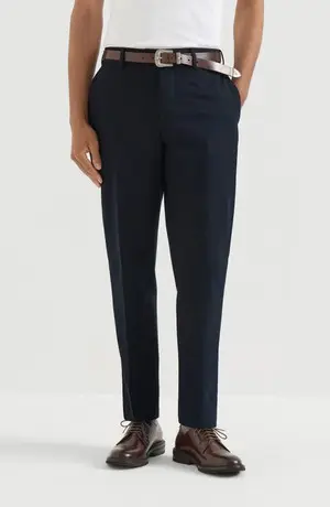 Brunello Cucinelli Cotton And Virgin Wool Gabardine Trousers - Blue