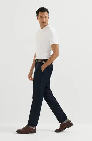 Brunello Cucinelli Cotton And Virgin Wool Gabardine Trousers - Blue