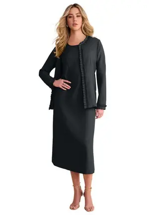 Roaman's Pleated Jacket And Sheath Dress Set - Black