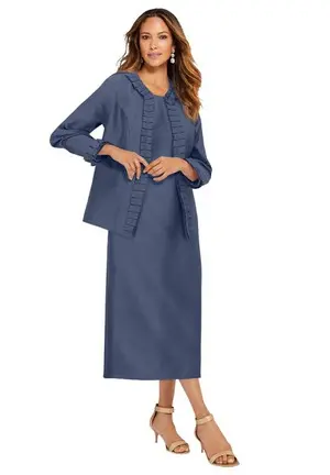 Roaman's Pleated Jacket And Sheath Dress Set - Indigo
