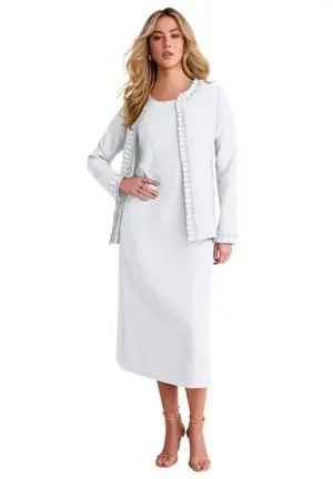 Roaman's Pleated Jacket And Sheath Dress Set - White