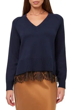 Fifteen Twenty V-neck Lace Trimmed Sweater