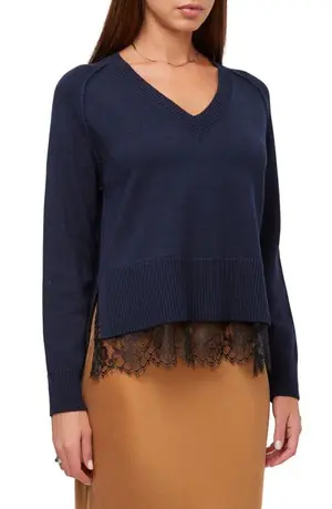 Fifteen Twenty V-neck Lace Trimmed Sweater
