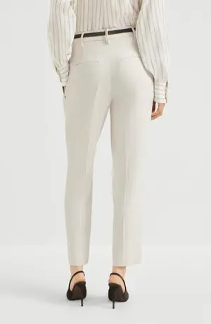 Brunello Cucinelli Comfort Viscose Couture Twill Slouchy Trousers With Monili - Milk