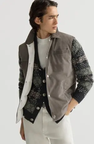 Brunello Cucinelli Suede Down Vest With Shirt-style Collar