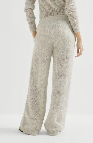 Brunello Cucinelli Lace Flowers Knit Track Trousers - Buff