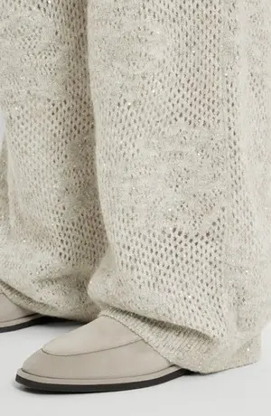 Brunello Cucinelli Lace Flowers Knit Track Trousers - Buff