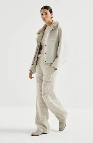 Brunello Cucinelli Lace Flowers Knit Track Trousers - Buff
