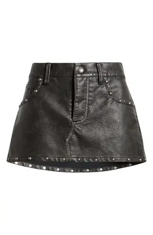 Free People Lainey Studded Faux Leather Mini Skirt - Black