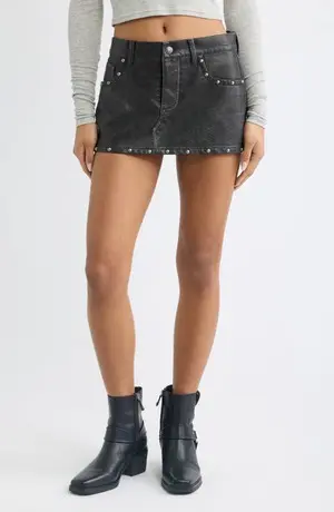 Free People Lainey Studded Faux Leather Mini Skirt - Black