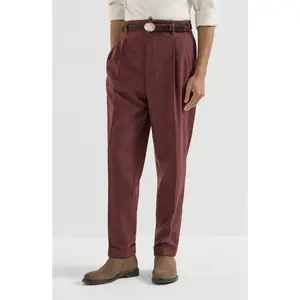 Brunello Cucinelli Virgin Wool And Cashmere Flannel Trousers With Double Pleats - Burned