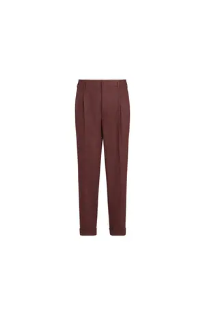 Brunello Cucinelli Virgin Wool And Cashmere Flannel Trousers With Double Pleats - Burned