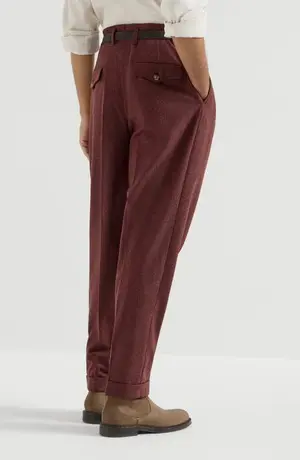Brunello Cucinelli Virgin Wool And Cashmere Flannel Trousers With Double Pleats - Burned