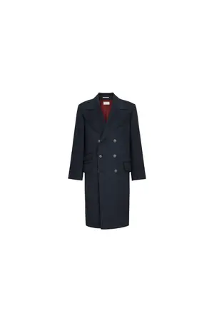 Brunello Cucinelli Cashmere Chevron Flannel Double-breasted Coat - Navy Blue