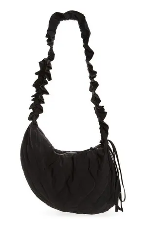 DAMSON MADDER Embroidered Rose Ruched Kidney Bag