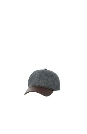 Brunello Cucinelli Virgin Wool Flannel And Nappa Leather Baseball Cap With Shiny Band - Dark Grey