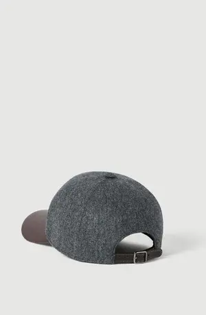 Brunello Cucinelli Virgin Wool Flannel And Nappa Leather Baseball Cap With Shiny Band - Dark Grey
