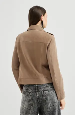 Brunello Cucinelli Suede Biker Jacket With Monili