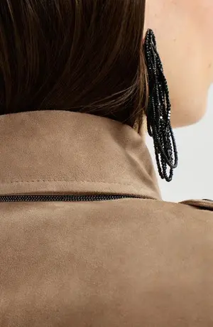 Brunello Cucinelli Suede Biker Jacket With Monili