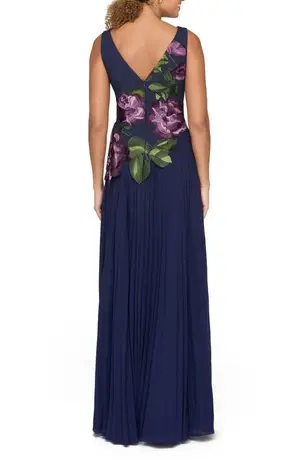 KAY UNGER Jayla Appliqué Pleated Gown