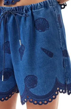 Habitual Seashell Scalloped Eyelet Hem Shorts