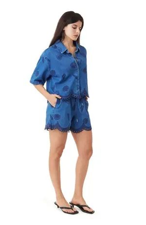 Habitual Seashell Scalloped Eyelet Hem Shorts