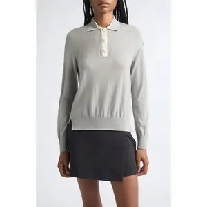 Moncler Long-sleeve Wool Polo With Knot Detailing - Gray