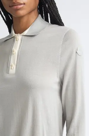 Moncler Long-sleeve Wool Polo With Knot Detailing - Gray