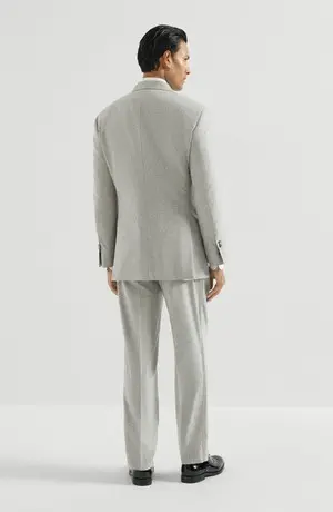 Brunello Cucinelli Cashmere And Silk Lightweight Flannel Tuxedo One-and-a-half Breasted Jacket And Trousers With Double Pleats And Waist Tabs - Light Grey