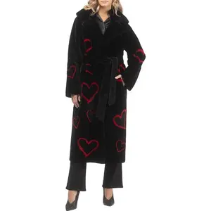 Gorski Reversible Genuine Shearling Coat With Heart Intarsia - Black/red
