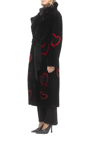 Gorski Reversible Genuine Shearling Coat With Heart Intarsia