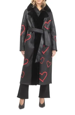 Gorski Reversible Genuine Shearling Coat With Heart Intarsia