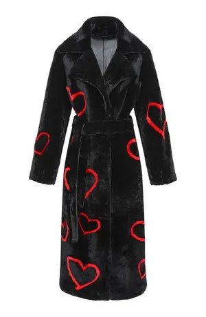 Gorski Reversible Genuine Shearling Coat With Heart Intarsia