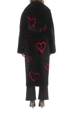 Gorski Reversible Genuine Shearling Coat With Heart Intarsia