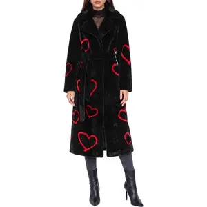 Gorski Reversible Genuine Shearling Coat With Heart Intarsia - Black/red
