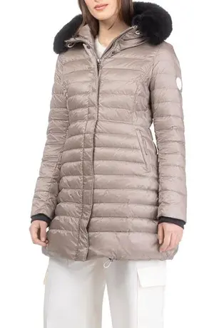 Gorski Zip Up Down Parka With Detachable Toscana Lamb Hood Trim - Stone/black