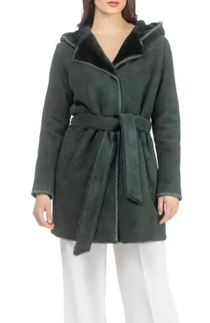 Gorski Genuine Shearling Belted Parka With Embroidered Trim - Emerald