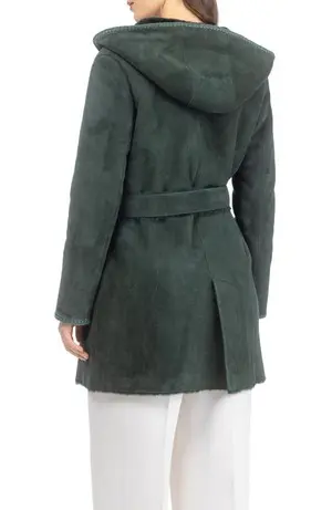 Gorski Genuine Shearling Parka With Embroidered Trim And Belt