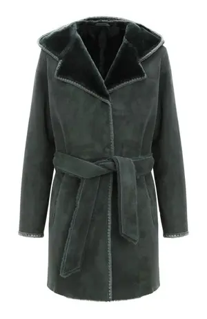 Gorski Genuine Shearling Parka With Embroidered Trim And Belt
