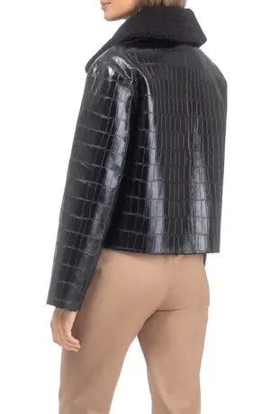 Gorski Genuine Shearling Croco Embossed Zip Jacket
