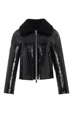 Gorski Genuine Shearling Croco Embossed Zip Jacket